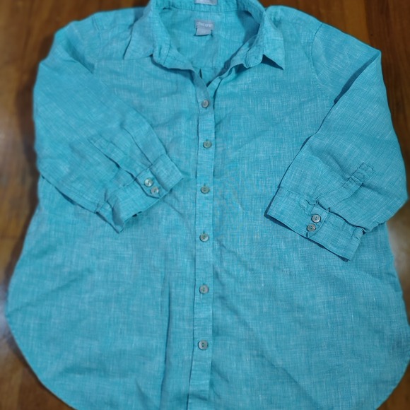 Chico's | Tops | Chicos Linen Blend Button Down Shirt Aqua Blue Size 5 ...